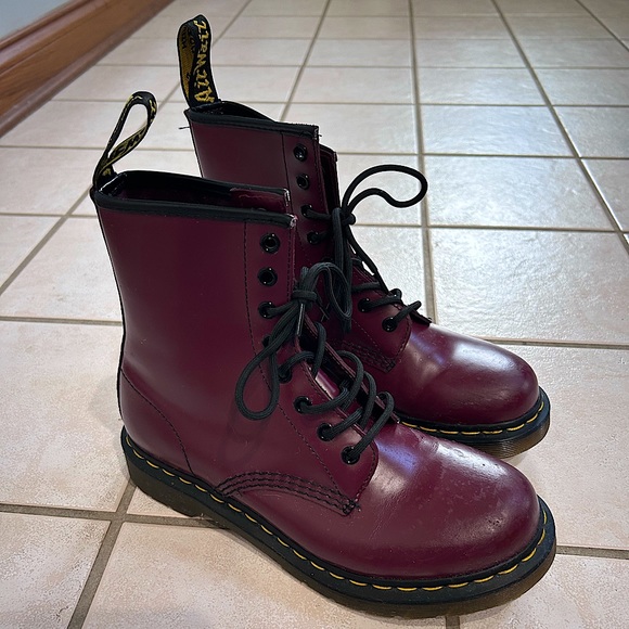 Dr. Martens | Shoes | Dr Martens Red Smooth Leather Lace Up Boots ...